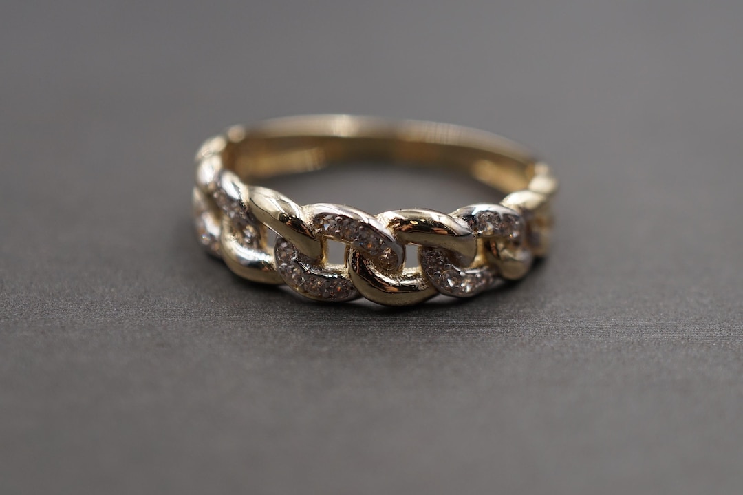 10K Solid Yellow Gold 5.2MM Cuban Curb Link CZ Band Ring. - Etsy