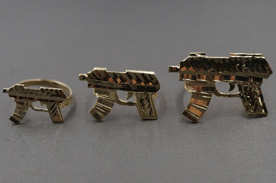 10K Solid Yellow Gold Diamond Cut UZI Gun Band Ring. 3 Sizes - Etsy