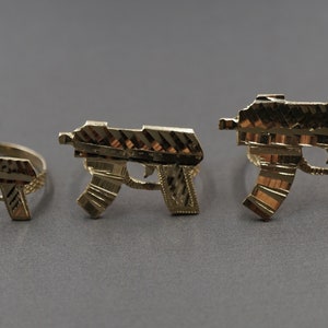 10K Solid Yellow Gold Diamond Cut UZI Gun Band Ring. 3 Sizes - Etsy