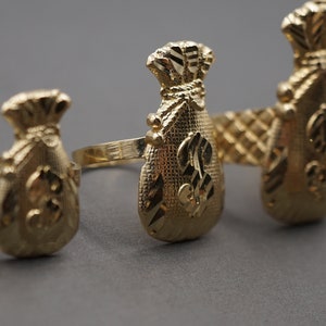 10K Yellow Gold Diamond Cut Money Bag Ring - Etsy