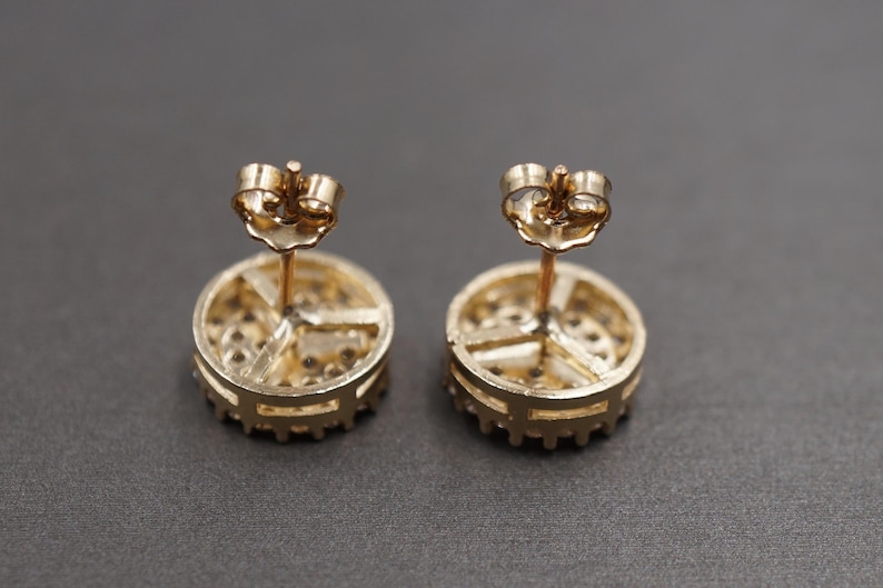 10K Solid Yellow Gold Mercedes Benz Logo Iced CZ Stud Earring. 3 Sizes ...