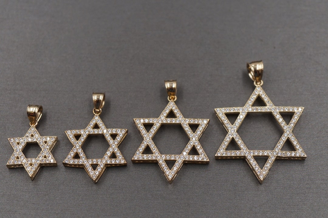 10K Solid Yellow Gold Star of David CZ Charm Pendant. 4 Sizes - Etsy