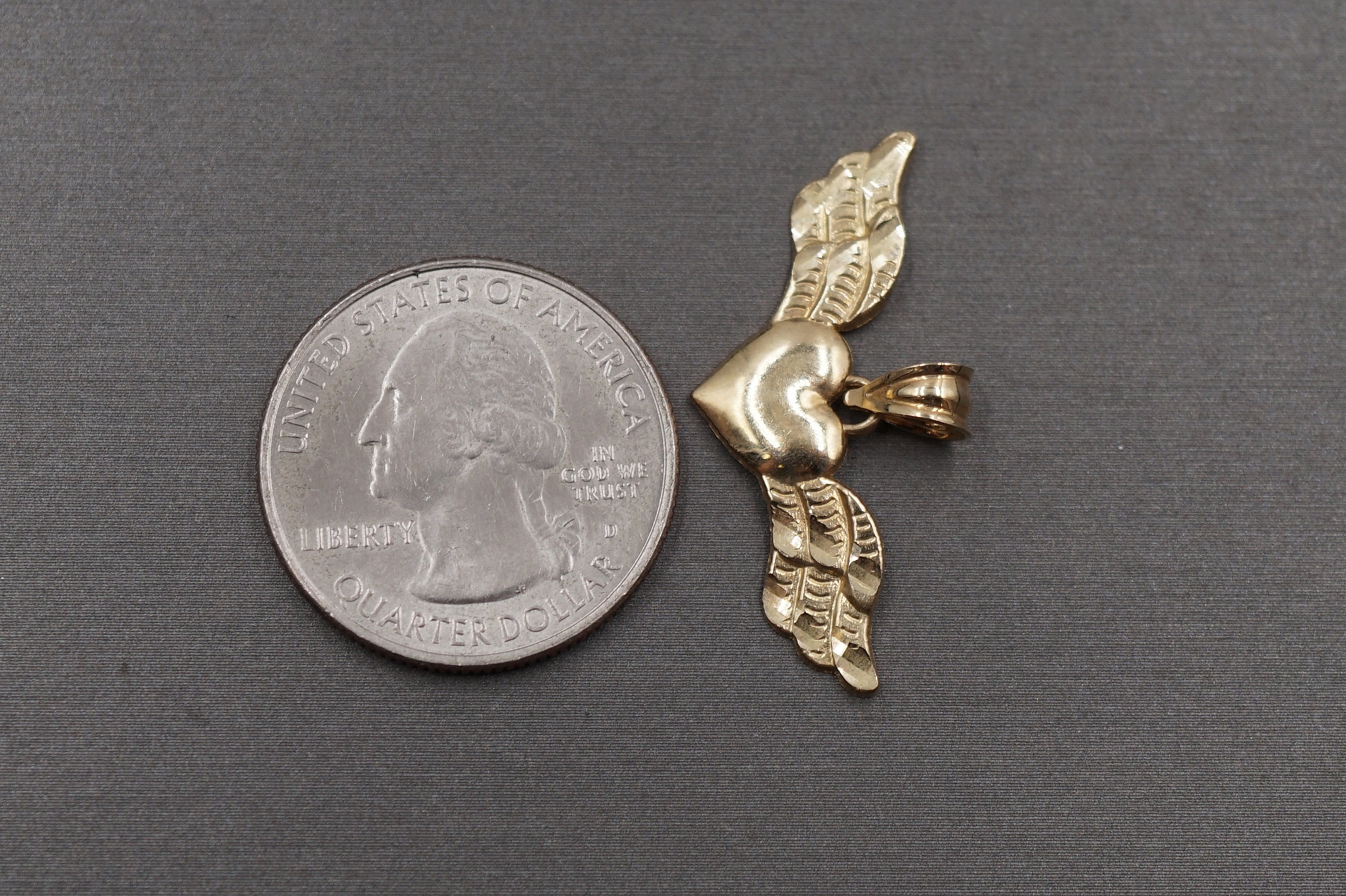 10K Solid Yellow Gold Small Diamond Cut Heart Wing Charm - Etsy