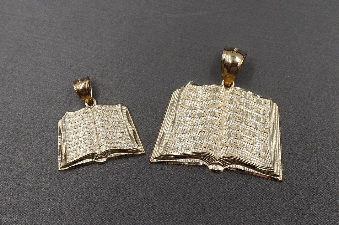10K Solid Yellow Gold Diamond Cut Holy Bible Charm Pendant. 2 Sizes - Etsy