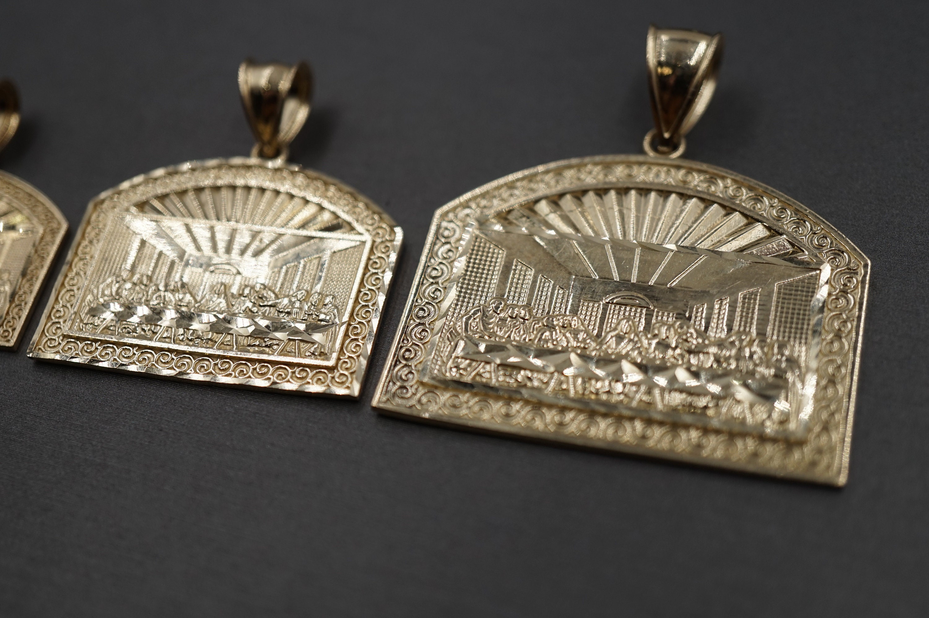 10K Solid Yellow Gold Diamond Cut Last Supper Charm Pendant. 4 Sizes - Etsy
