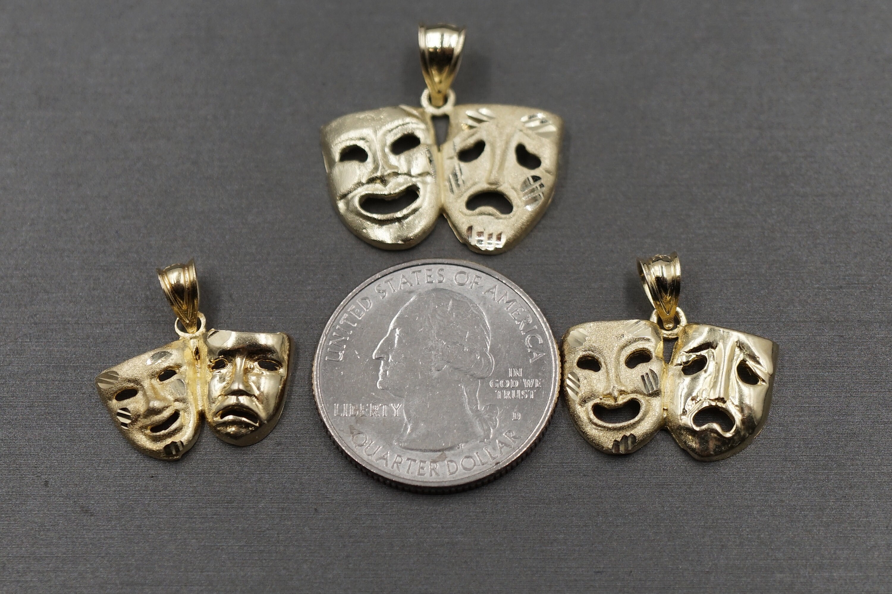 10K Yellow Gold Comedy Tragedy Mask Charm Pendant - Etsy