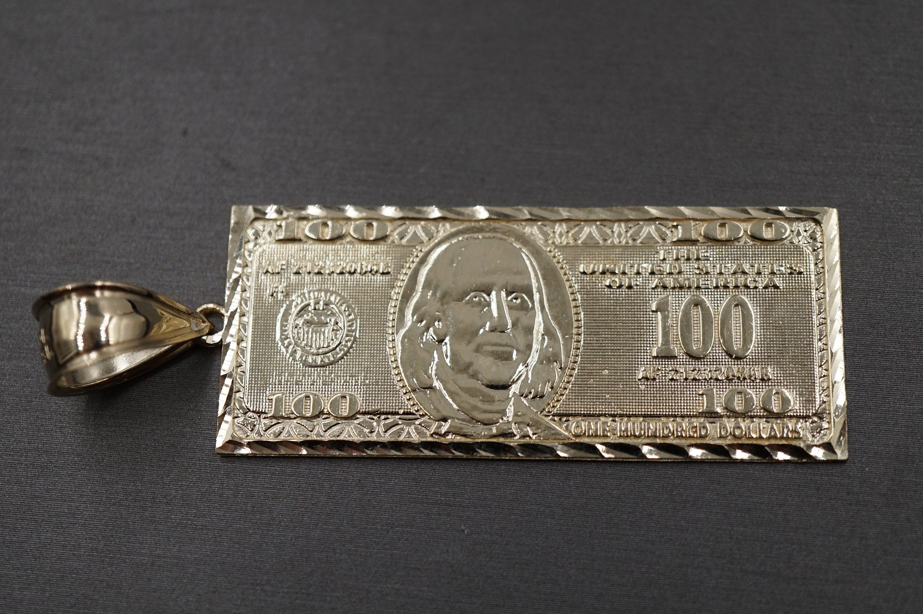 10K Yellow Gold Hundred Dollar Bill Charm Pendant - Etsy
