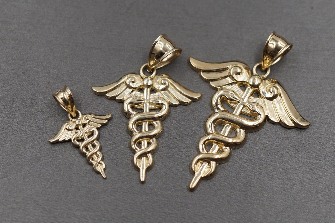 10K Solid Yellow Gold RN Medical Nurse Caduceus Sign Charm Pendant. 3 ...