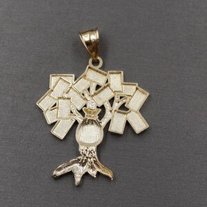 10K Solid Yellow Gold Diamond Cut Hundred Dollar Money Tree Charm ...
