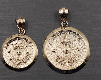 10K Solid Yellow Gold Aztec Mayan Sun Calendar Charm Pendant 3 - Etsy