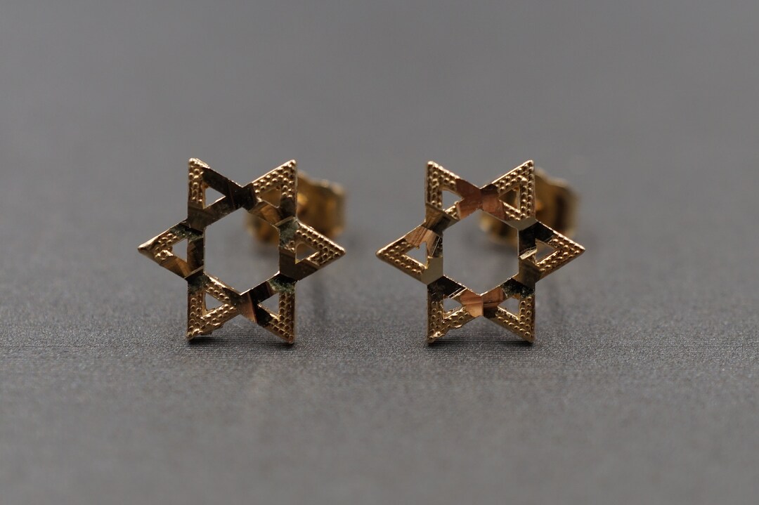10K Solid Yellow Gold 10MM Diamond Cut Star of David Stud Earring. - Etsy
