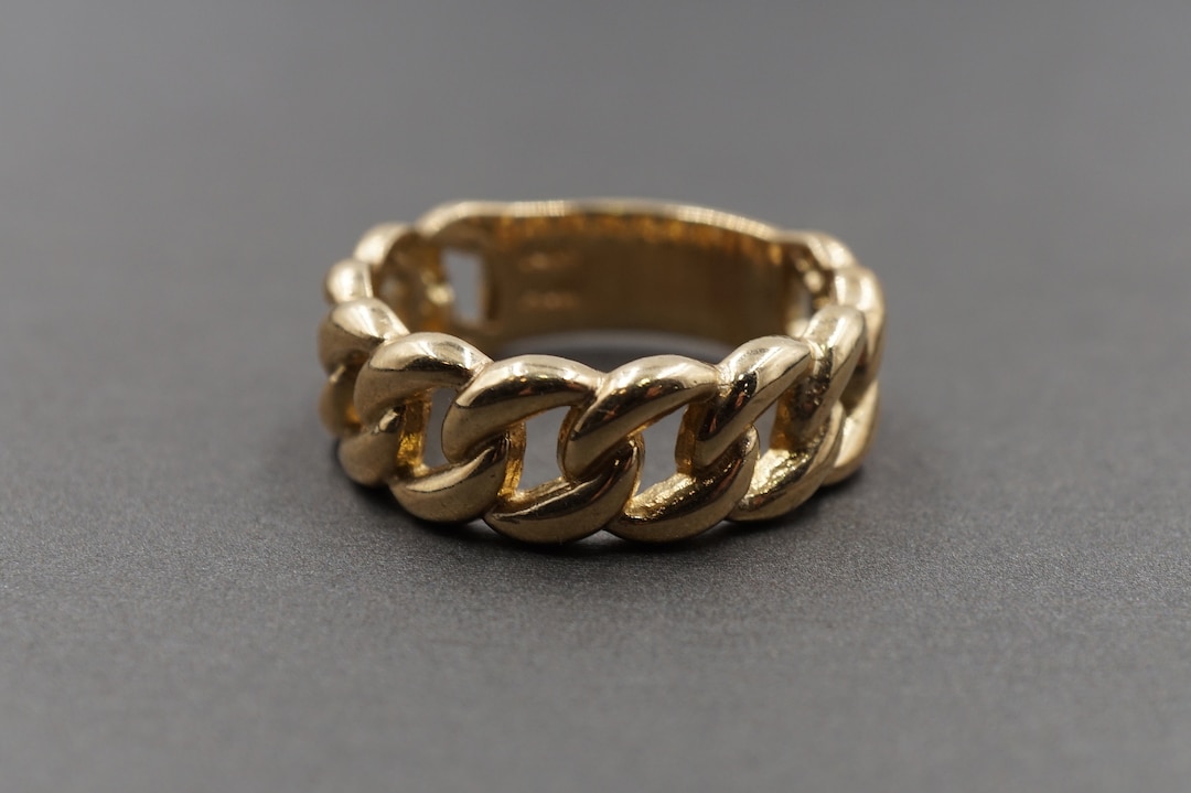 10K Solid Yellow Gold 7.6MM Cuban Curb Link Men Women Band Ring. - Etsy