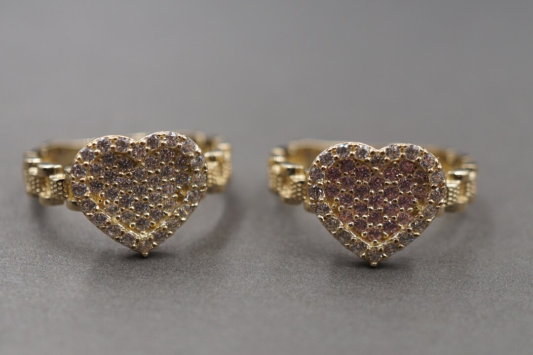 10K Yellow Gold Heart Ring: Pink CZ Rollie Band - Etsy