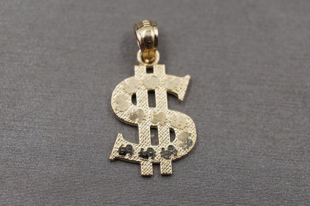 10K Solid Yellow Gold 0.8" Small Money Dollar Sign Charm Pendant. - Etsy