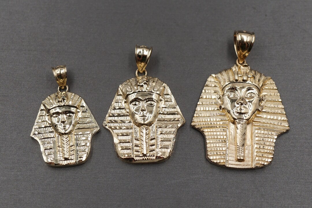 10K Solid Yellow Gold Diamond Cut Egyptian Sphinx Pharaoh Charm Pendant ...