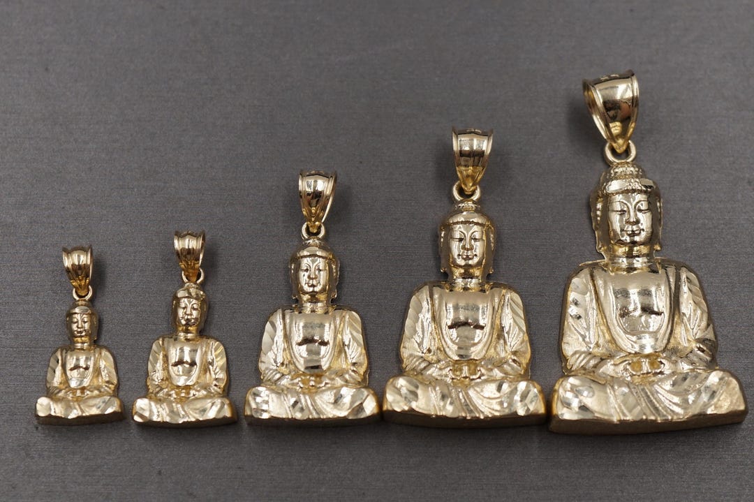 10K Solid Yellow Gold Diamond Cut Buddha Charm Pendant. 5 Sizes - Etsy