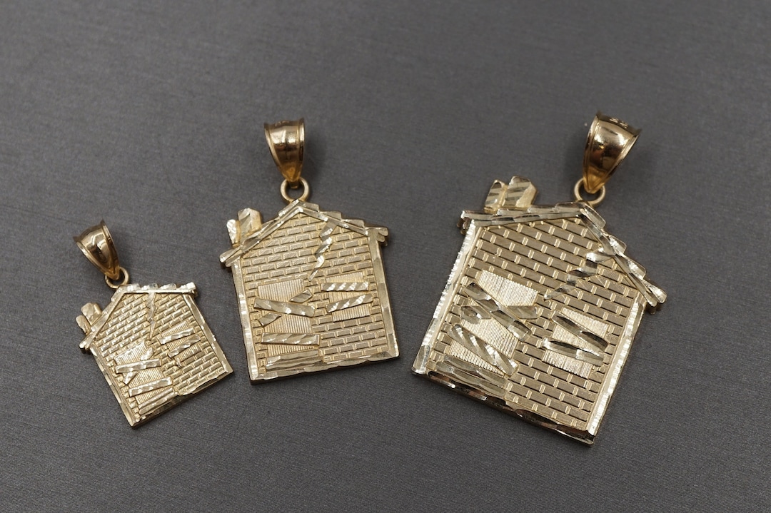 10K Solid Yellow Gold Diamond Cut Trap House Charm Pendant. 4 Sizes - Etsy