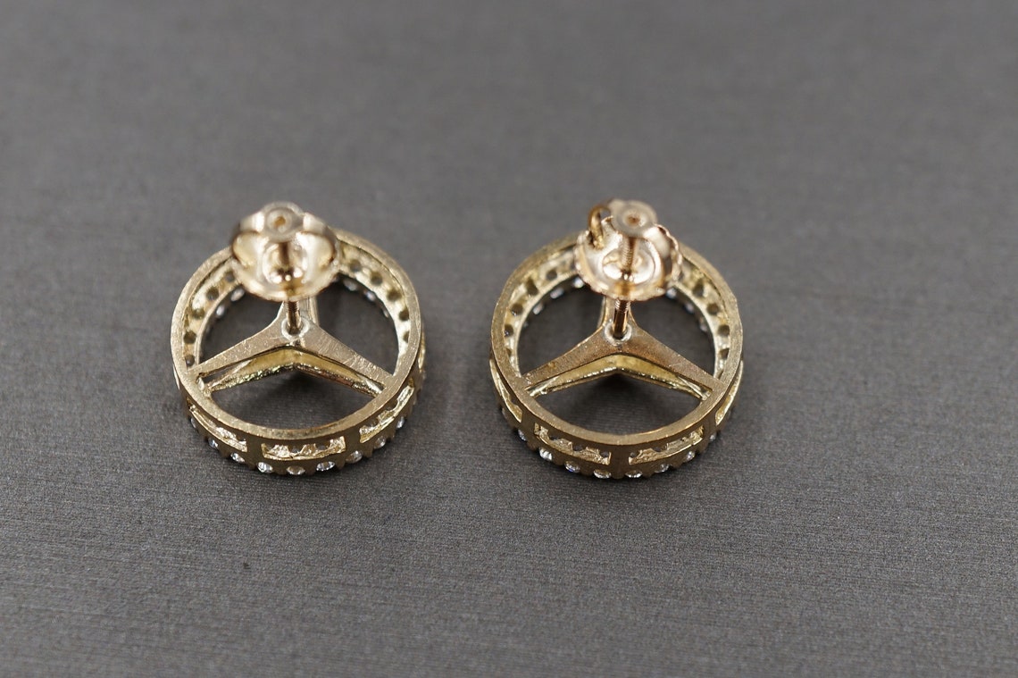 10K Solid Yellow Gold 0.5" Round Mercedes Benz CZ Screw Back Stud ...
