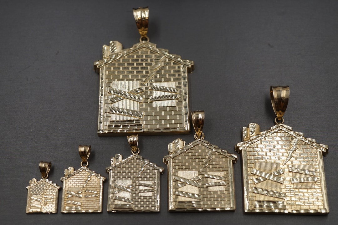 10K Solid Yellow Gold Diamond Cut Trap House Charm Pendant. 6 Sizes - Etsy