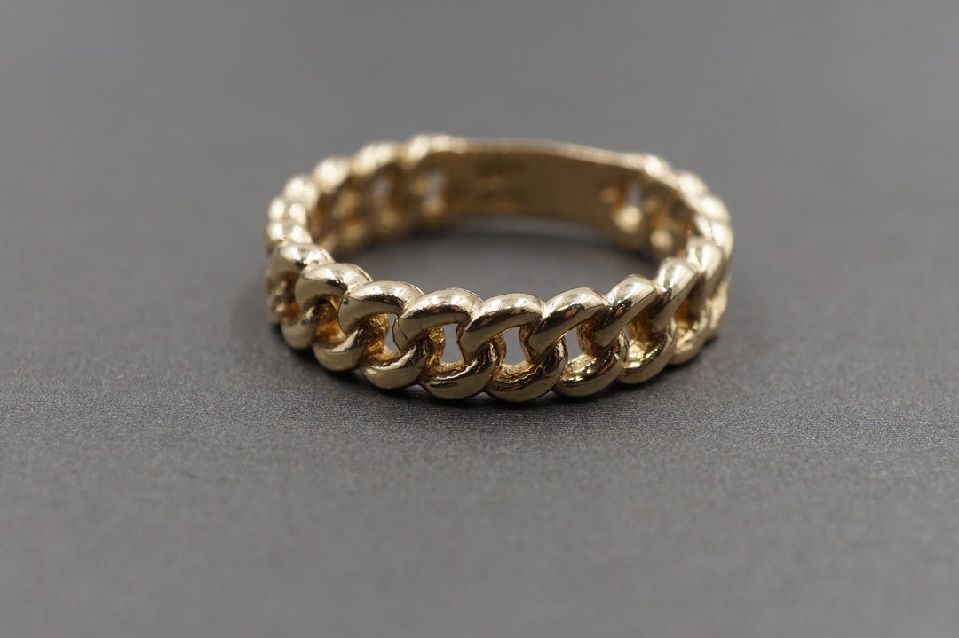 10K Solid Yellow Gold 5MM Cuban Curb Link Band Ring. - Etsy