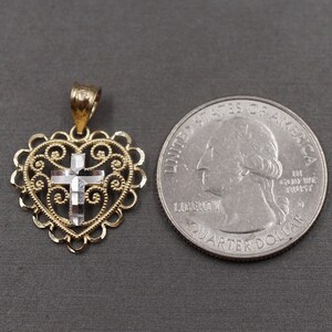 10K Solid Yellow Gold 0.95" Filigree Heart Cross Charm Pendant. - Etsy