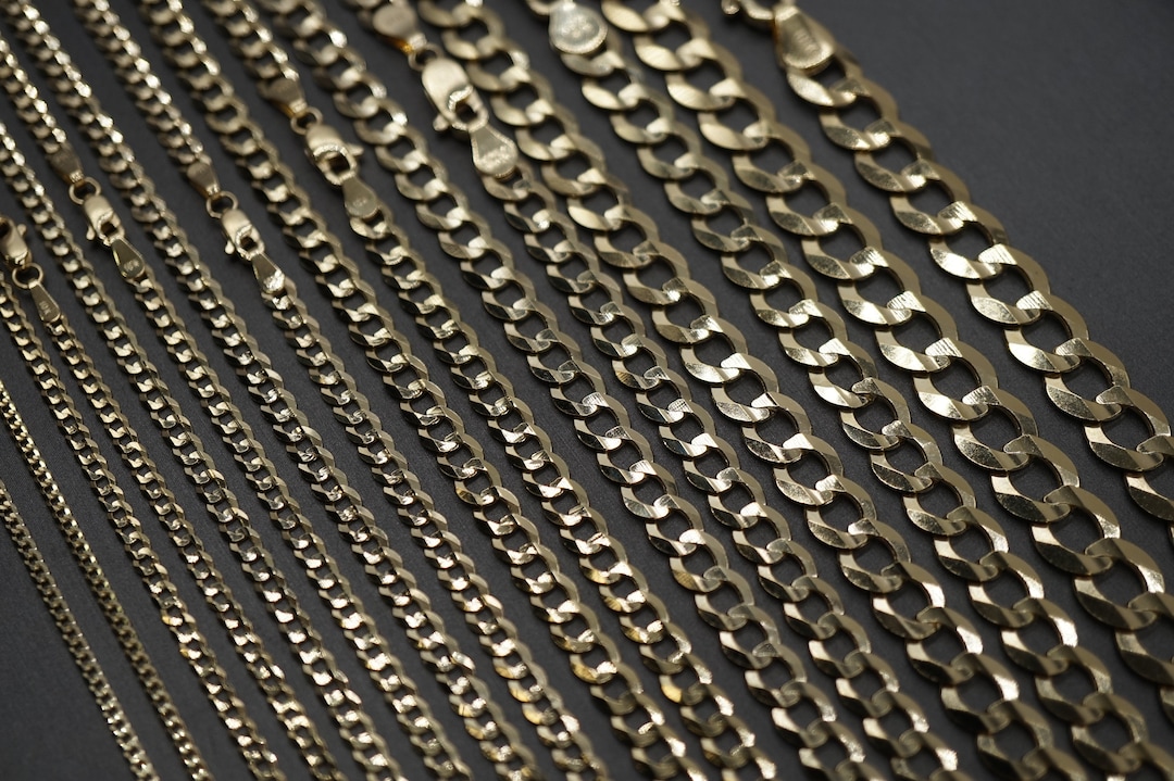 10K Solid Yellow Gold Diamond Cut Curb Cuban Chain Necklace - Etsy