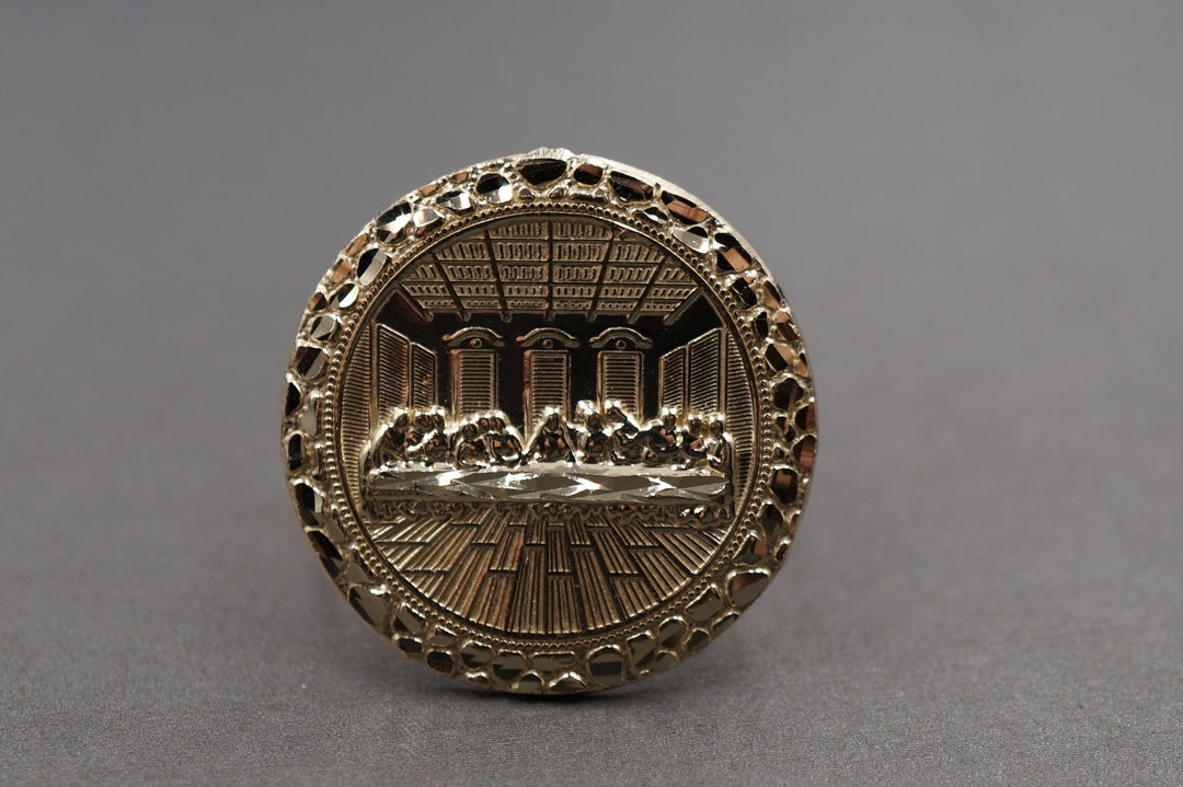 10K Solid Yellow Gold 1" Diamond Cut Circle Nugget Last Supper Band ...