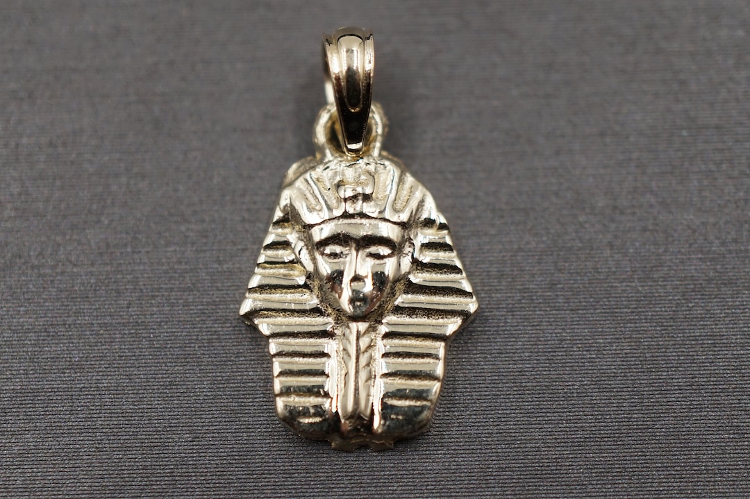10K Solid Yellow Gold 0.8" Small Egyptian Sphinx Pharaoh Charm Pendant ...