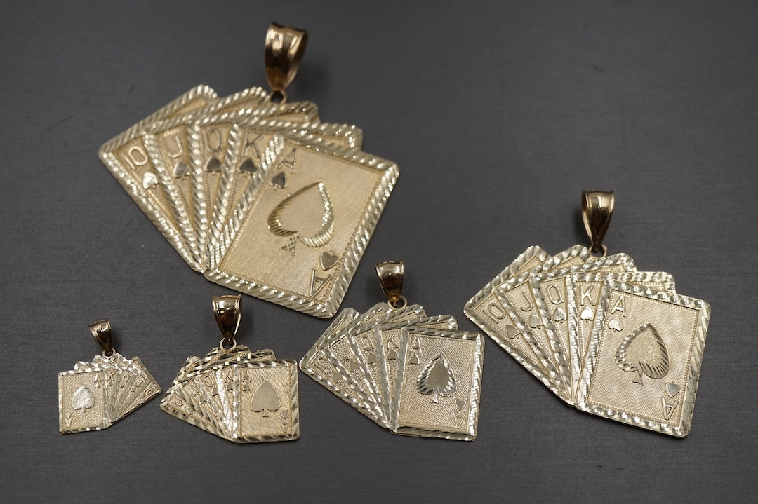 10K Yellow Gold Royal Flush Spade Charm Pendant - Etsy