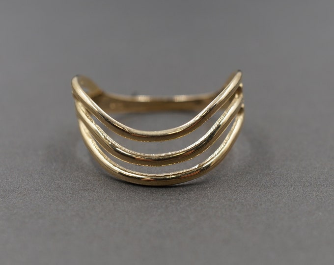 10K Solid Yellow Gold Three Line Wavy Waved Band Ring. - Etsy