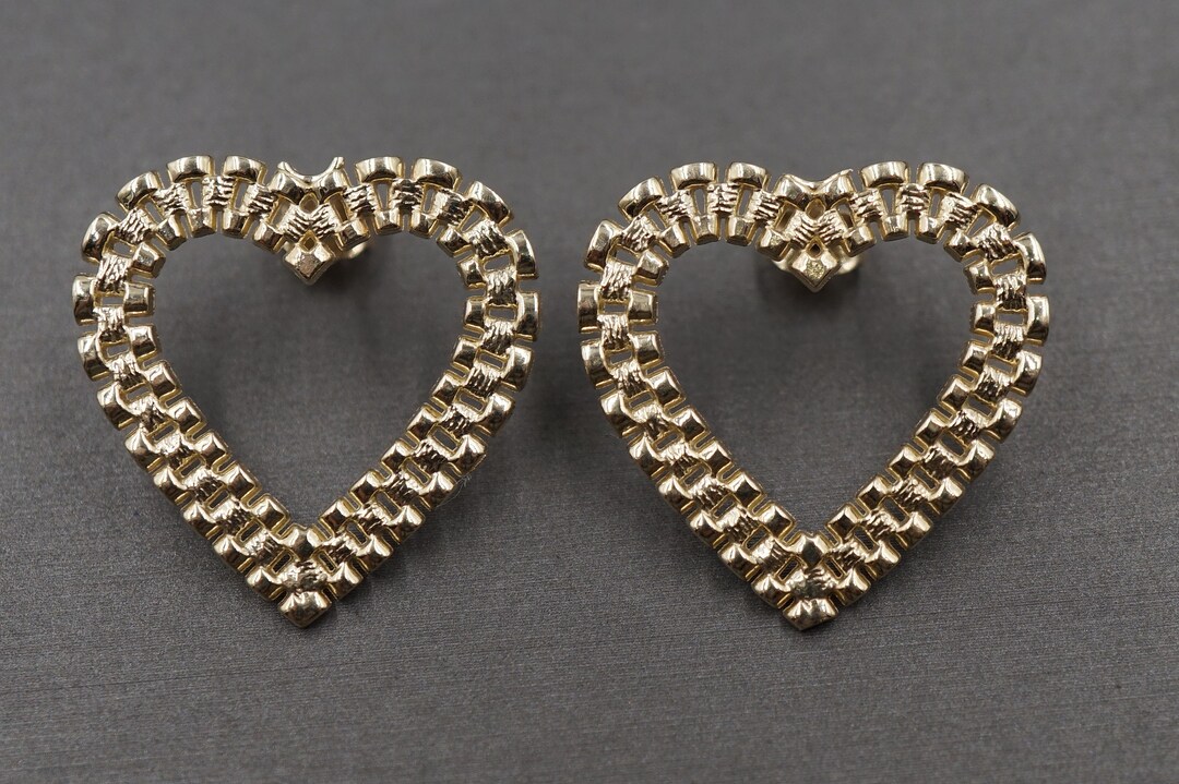 10K Solid Yellow Gold 1" Rolex Style Heart Stud Earring. - Etsy