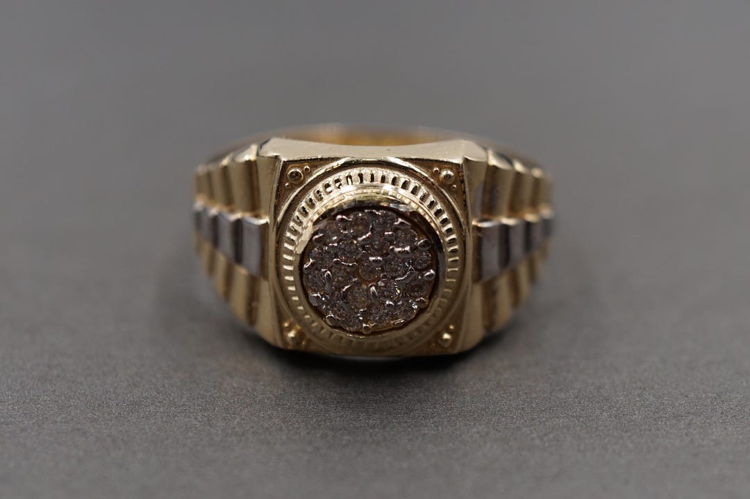 10K Solid Yellow Gold 12MM Square Circle With CZ Rollie Band Ring. - Etsy