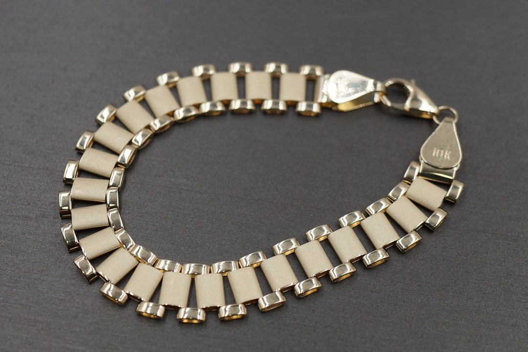 10K Solid Yellow Gold 10.3MM Rollie Style President Link Bracelet. Men ...