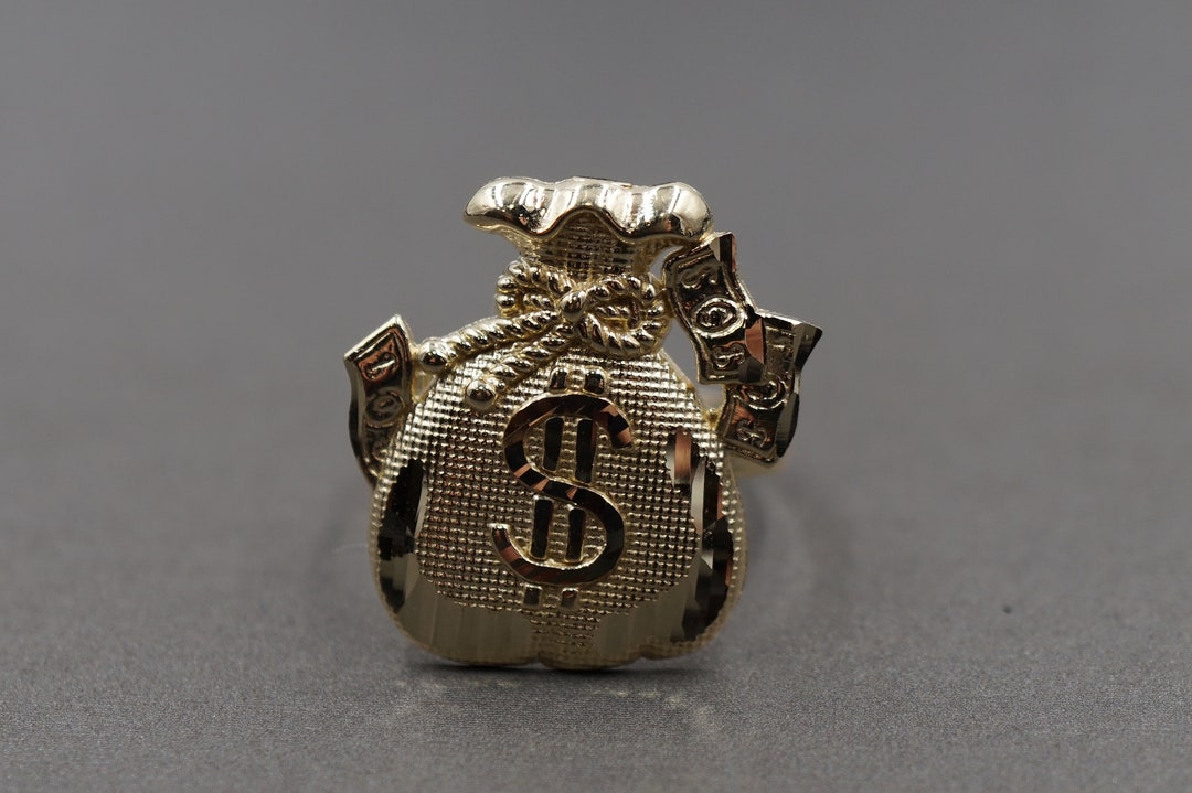 10K Yellow Gold Diamond Cut Money Bag Ring - Etsy