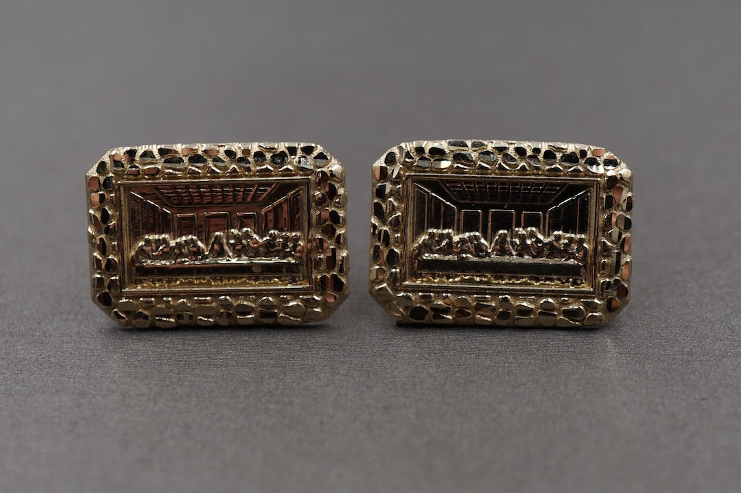 10K Solid Yellow Gold 0.5"x0.7" Diamond Cut Square Nugget Last Supper ...