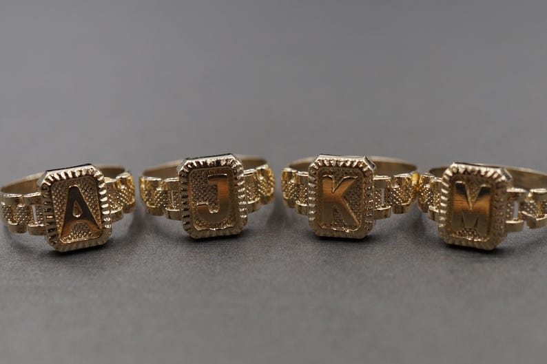 10K Yellow Gold Initial Ring: Personalized Alphabet Letter Ring - Etsy