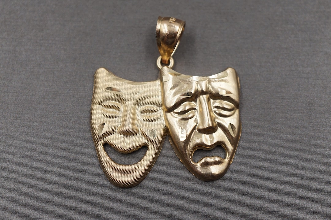 10K Yellow Gold Comedy Mask Charm Pendant: Happy Sad Theater - Etsy