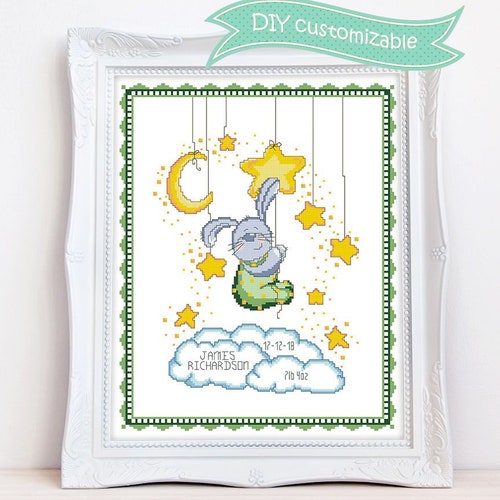 Birth Announcement Cross Stitch Pattern DIY Customizable Birth - Etsy