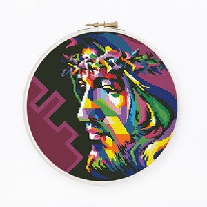 Colorful Jesus Christ Cross Stitch Pattern Abstract Christian Cross ...