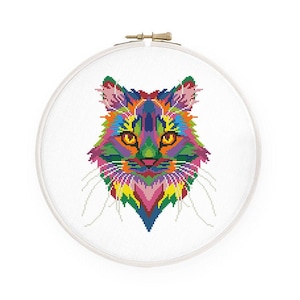 Colorful Cat Cross Stitch Pattern Abstract Cat Face Cross Stitch Cute ...