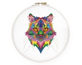 Colorful Cat Cross Stitch Pattern Abstract Cat Face Cross - Etsy