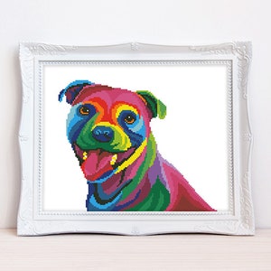 Rainbow Staffy Cross Stitch Pattern Colorful Abstract Staffordshire ...