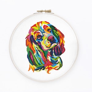 Colorful Cocker Spaniel Cross Stitch Pattern Abstract Rainbow - Etsy