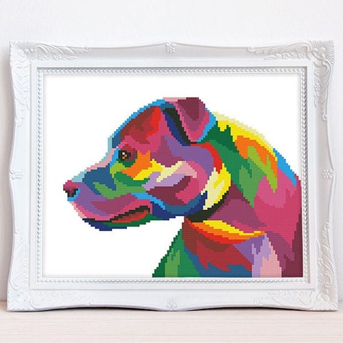 Rainbow Pit Bull Cross Stitch Pattern Colorful Pitbull Cross - Etsy