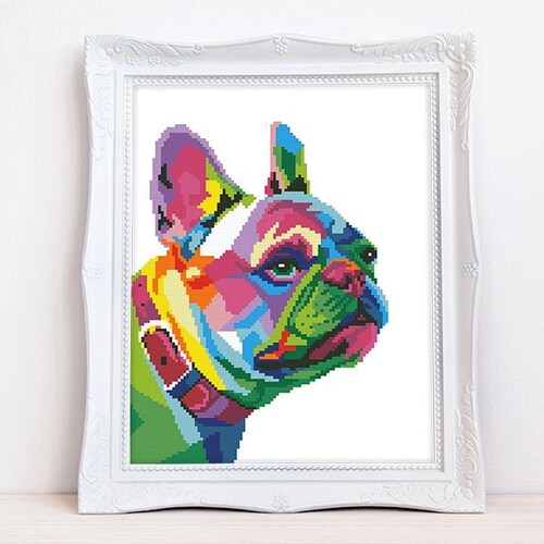 Rainbow French Bulldog Cross Stitch Pattern Abstract Frenchie - Etsy