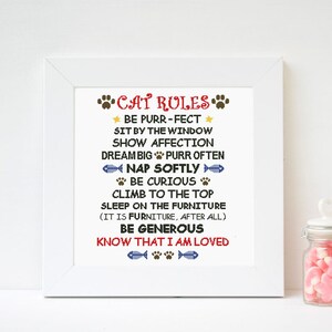 Cat Rules Cross Stitch Pattern Funny Cat Quote Cross Stitch Cat Lady ...