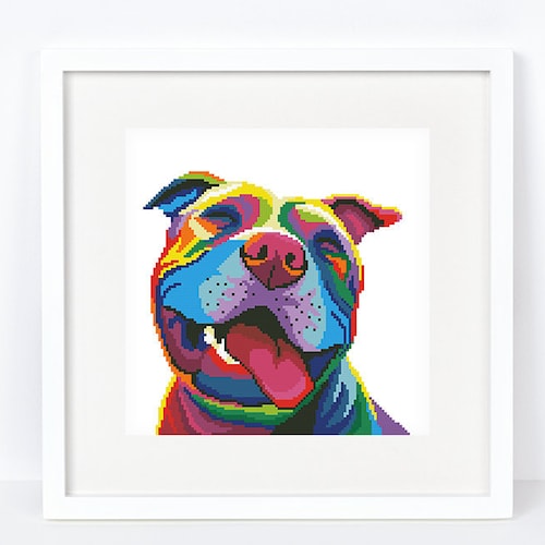 Rainbow Pit Bull Cross Stitch Pattern Colorful Pitbull Cross - Etsy