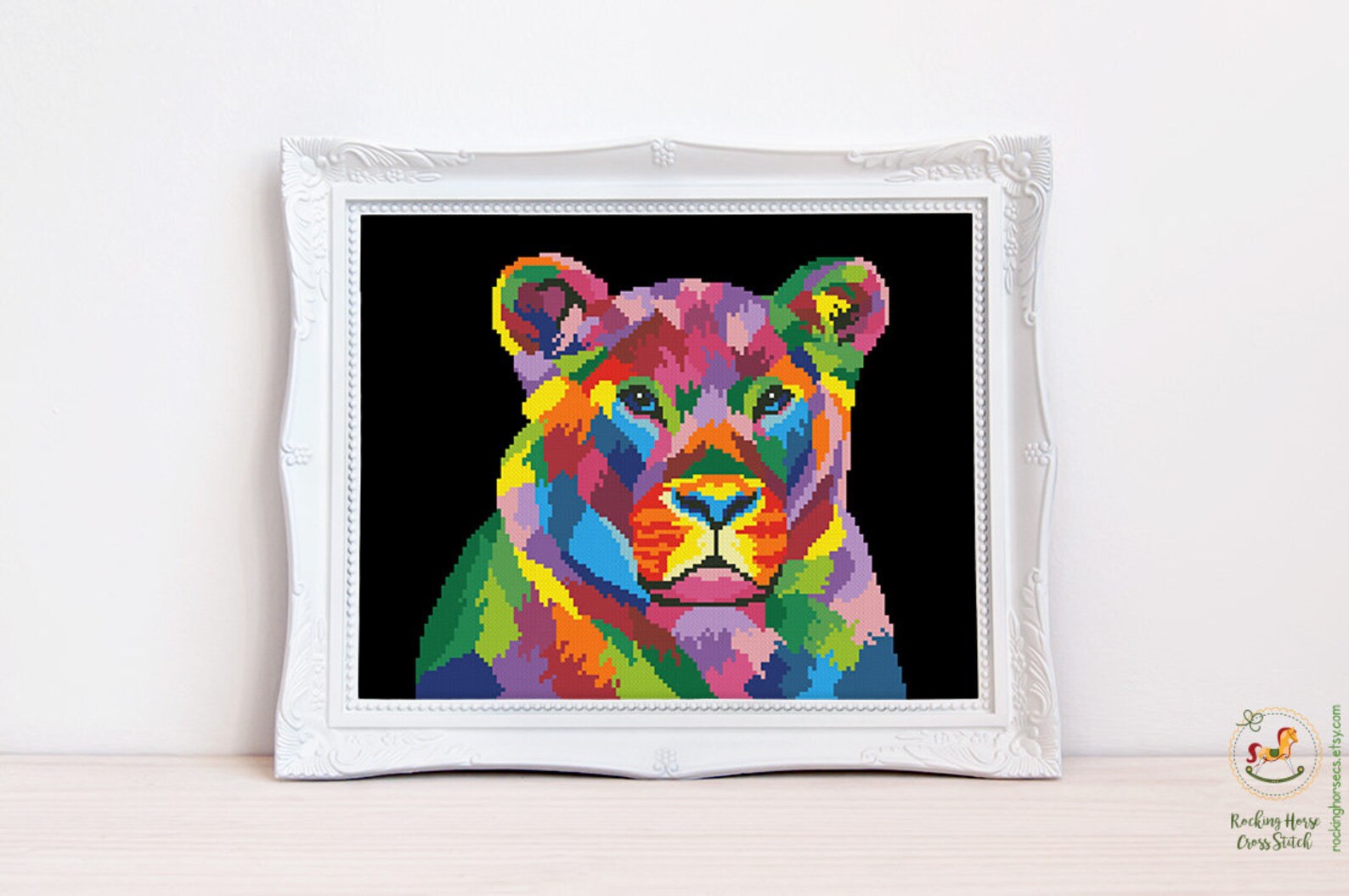Colorful Lioness Cross Stitch Pattern Abstract Rainbow Lion Cross ...