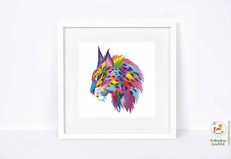 Colorful Lynx Cross Stitch Pattern Abstract Rainbow Lynx Cross Stitch ...