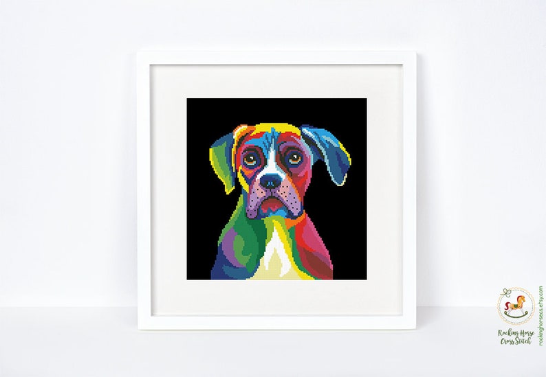 Rainbow Boxer Dog Cross Stitch Pattern Abstract Colorful - Etsy